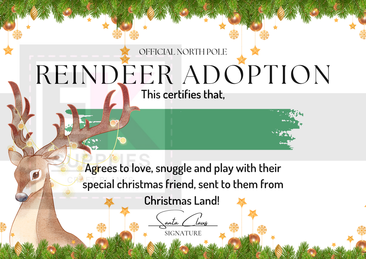 DIGITAL DOWNLOAD - REINDEER ADOPTION CERTIFICATE CC – EK SUPPLIES LTD